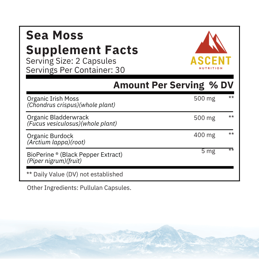 Organic Sea Moss, 60 Capsules, 500 mg – Ascent Nutrition