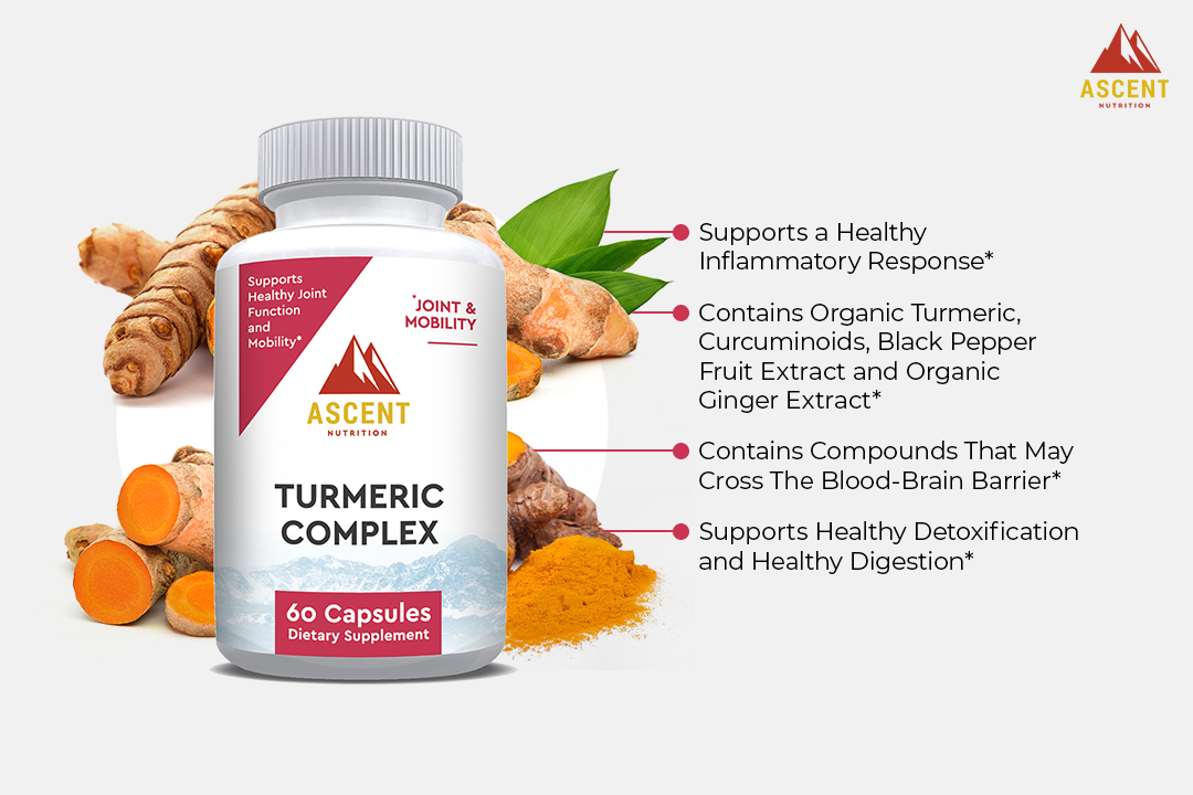 Organic Turmeric Complex, 60 Capsules, 500 mg – Ascent Nutrition